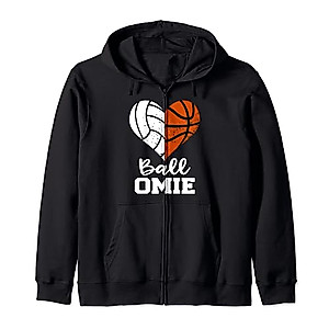 Ball Omie Heart Funny Volleyball Basketball Omie Zip Hoodie