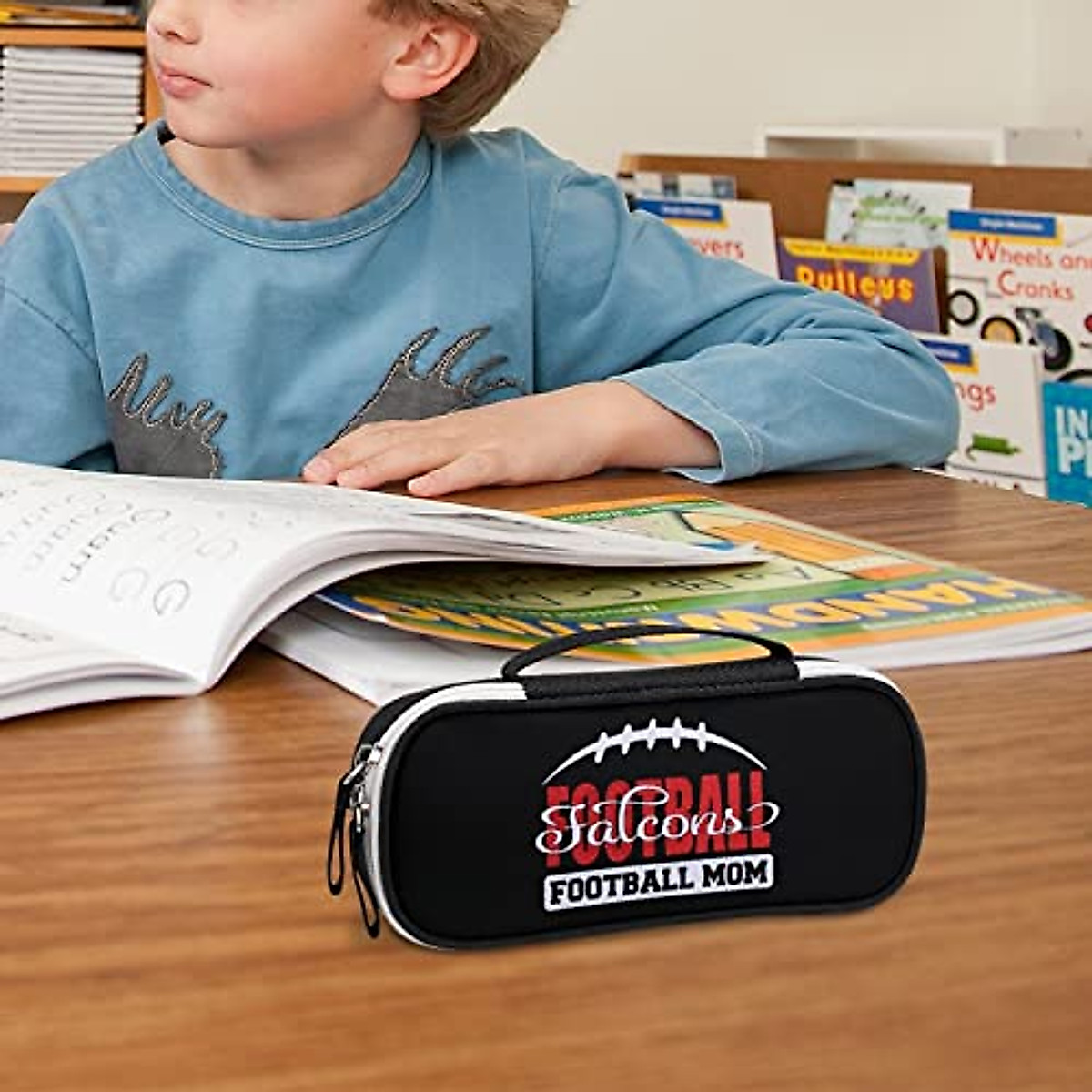 Football Mom Printed Pencil Case Bag Stationery Pouch with Handle Portable Makeup Bag Desk Organizer