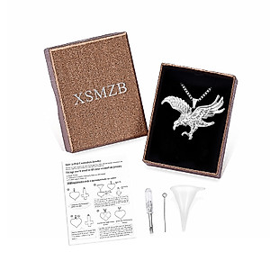 XSMZB Eagle Urn Necklace for Ashes of Loved Ones Keepsake Ash Holder for Pet Human Memorial Cremation Jewelry for Ashes for Men Women (Silver)