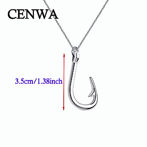 CENWA Fish Hook Necklace Fishing Hook Pendant Jewelry Fishing Gift Necklace Fish Hook Gift For Couple (Fish Hook N)