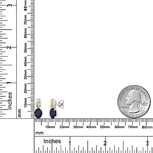 Gem Stone King 925 Sterling Silver and 10K Yellow Gold 7X5MM Oval Gemstone Birthstone and Lab Grown Diamond Earrings For Women