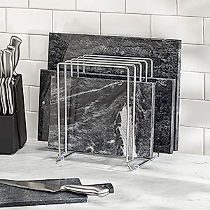 mDesign X-Large Steel Storage Tray Organizer Rack for Kitchen Cabinet - Divided Holder with 5 Slots for Skillets, Frying Pan, Pot Lids, Cutting Board, Baking Sheets - Concerto Collection - Chrome 7.2 inch D x 9.4 inch W x 10.9 inch H