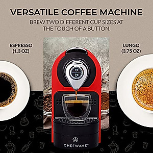 ChefWave Espresso Machine & Coffee Maker Compatible w/Nespresso Original Capsules (Red) - Programmable, One-Touch, Premium, Italian, 20 Bar High Pressure Pump with Pod Holder and Double-Wall Glasses