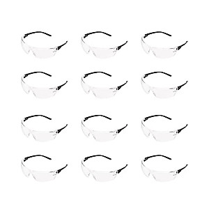 AmazonCommercial Double Lens Safety Glasses (Clear/Black), Anti-scratch, 12-pack