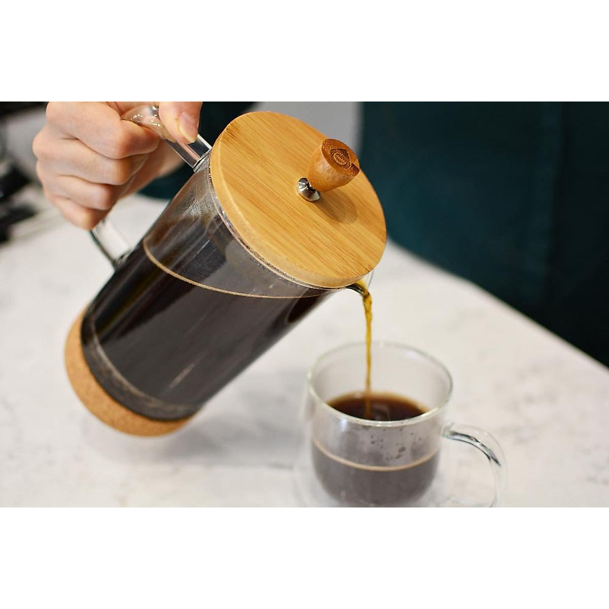 GROSCHE - Melbourne Premium French Press Coffee & Tea Maker (34 oz) with Bamboo Lid And Cork Base | Stylish Design | Coffee Maker | Tea Maker | Cold Brew | Borosilicate Glass