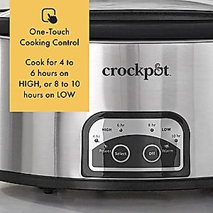 Crockpot 6 Quart Slow Cooker with Auto Warm Setting and Programmable Controls, Stainless Steel