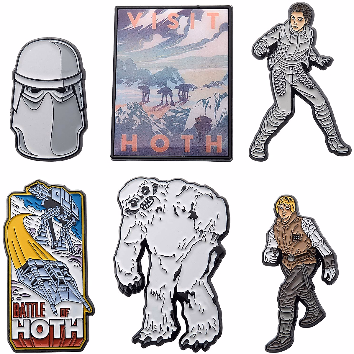 STAR WARS Hoth Metal-Based and Enamel 6 Lapel Pin Set with Officially Licensed 16cm Circular Window Box with Collapsible Kick Stand. (Amazon Exclusive)