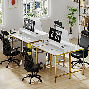 MINOSYS Gaming Desk with Monitor Stand, Storage and Marble Design - Adjustable Home Office Writing Desk
