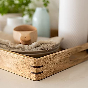 Otucha Large Ottoman Tray, 20 x 14 inches, Real Wood Large Serving Tray with Handles, Sturdy Design, Decorative Tray for Coffee Table (Natural)