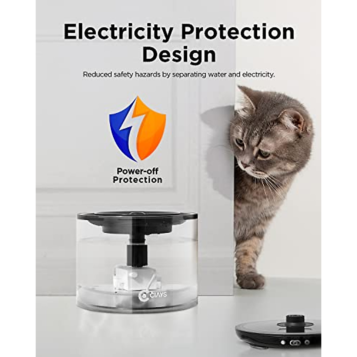 Ciays 67oz/2L Pet Water Fountain Automatic Cat Drinking Fountain Multi Filtration System Pet Water Fountain with LED Light and Filter for Cats and Small Dogs, Black (11104)