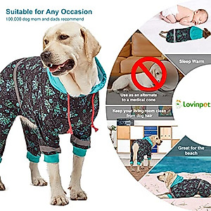 LovinPet Large Breed Dog Onesie Pajamas - UV & Wound Care, Dog Anxiety Relief, Dog Jammies, Reflective Stripe, Butterflies and Rings Black/Green Print, Post Surgery Pet PJ's/Large