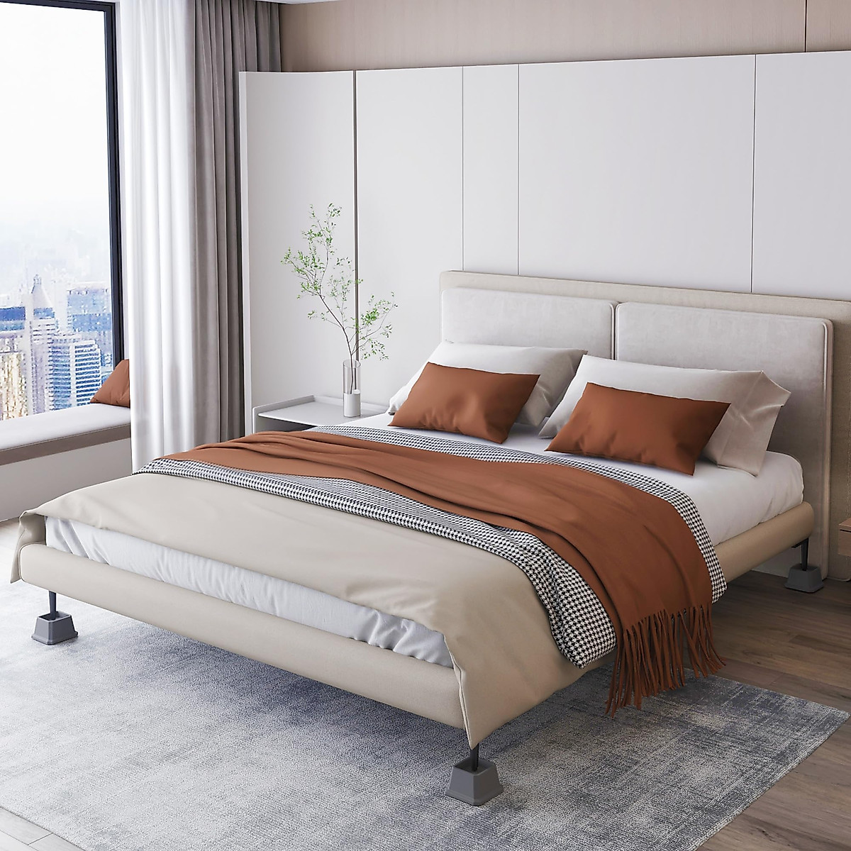 Napnapday Bed Risers 2 Inch Heavy Duty Bed Furniture Elevators, 1,500 lbs Lifts Up Riser for Sofa and Table Set of 4, Grey