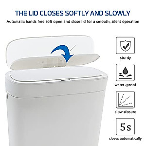 Touchless Trash Can for Bathroom, with Motion Sensor Lid USB Charging / 3.2 Gallon Slim Plastic Narrow Garbage Bin Open Lid/Automatic Smart Wastebasket/for Kitchen, Office, Living Room (White)