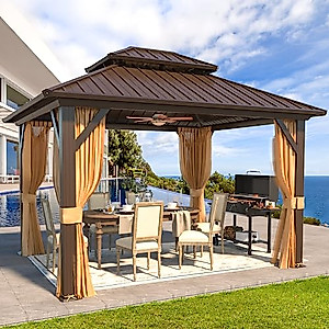 YOLENY 10' x 12' Gazebo, Hardtop Gazebo with Aluminum Frame, Double Galvanized Steel Roof, Curtains and Netting Included, Metal Gazebos Pergolas for Patios, Garden, Lawns, Parties