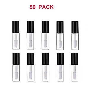 Mydio 50 Pack 1.2ML Clear Mini Lip Gloss Tube Empty Lip Balm Containers With Black Lid for Lipstick Samples
