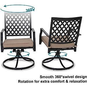 PHI VILLA Outdoor Patio Wood-Like 37" Square Dining Table and Arm Swivel Chairs Furniture Set of 5