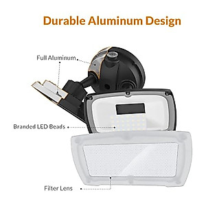 LEPOWER 2 Pack LED Security Light Dusk to Dawn Outdoor Flood Light Fixture with 2 Adjustable Heads, 3000LM/28W, 5500K, IP65 Waterproof Exterior Flood Lights for Garage, Backyard (Black)