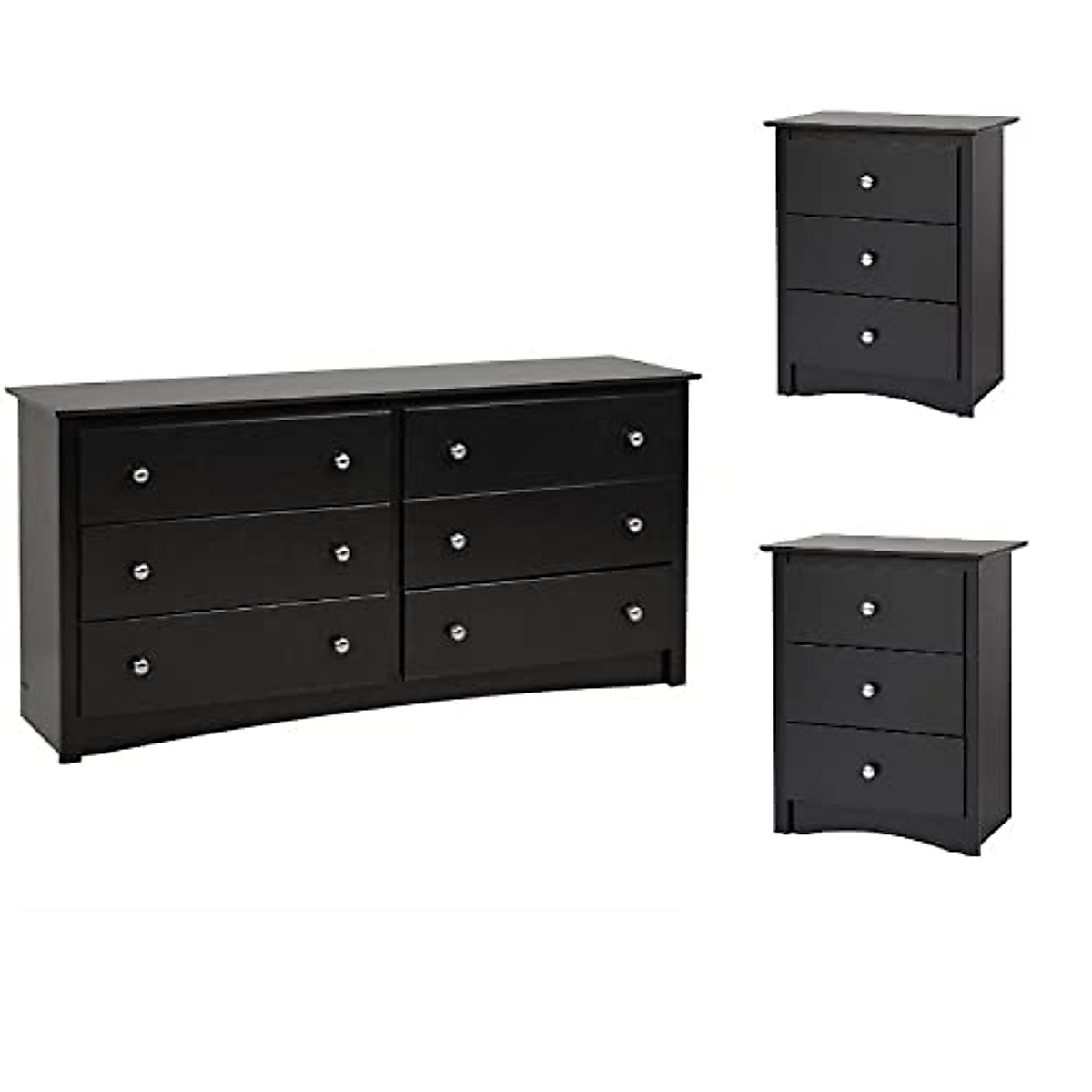 Home Square Contemporary 3 Piece Bedroom Set with Bedroom Dresser and 2 Piece 3-Drawer Nightstand in Black