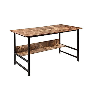 BROWN-BROWN 55 Inch Computer Desk, Home Office Desk with Extra Storage, Personal Laptop Pc Workstation, Student Study Desk, Metal Frame Wood Table for Reading Writing, Rustic Brown (55'')…