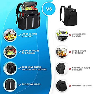 Alibags Cooler Backpack 33 Cans Insulated Waterproof & Leak Proof Lightweight Hiking Beach Lunch Travel Camping for Men and Women (Black)