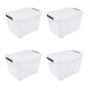 Julyeen 42 L Clear Latching Storage Bin with Lid, 4 Packs Large Plastic Storage Boxes on Wheels