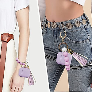 Case for Airpods,AIIEKZ Cute Airpod 1&2 Cover for Girls Women,Soft Silicone Protective Case with Beaded Bracelet Keychain (Lavender Purple)