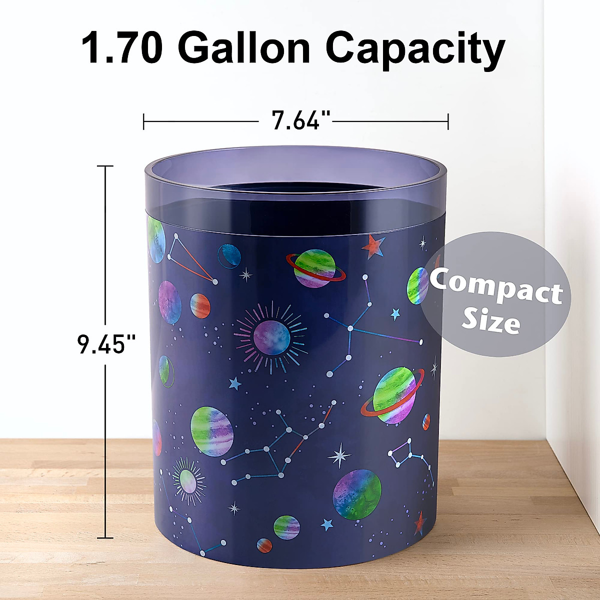 Allure Home Creation Starry Night Plastic Wastebasket/Trash Can 1.61 Gallons