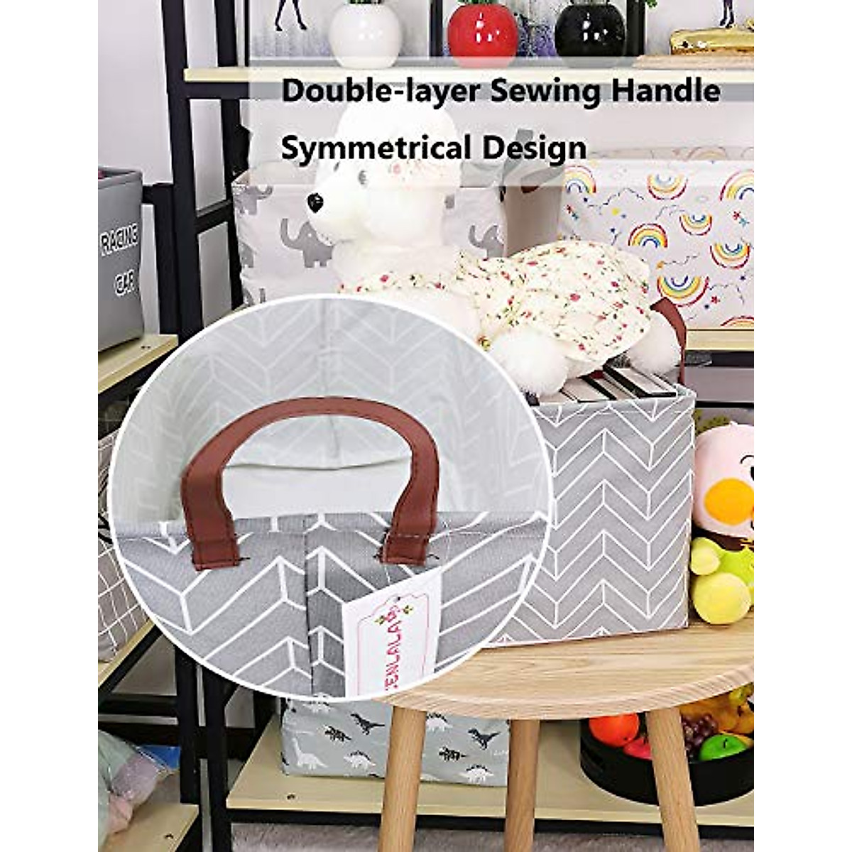 QUEENLALA Rectangular Laundry Hamper/Foldable Nursery Laundry Basket for Organizing/Storage Bin Baskets/Children Toy Office Bedroom/Toy Bin Closet Shelf Baskets（Rec-Grey Wheat）