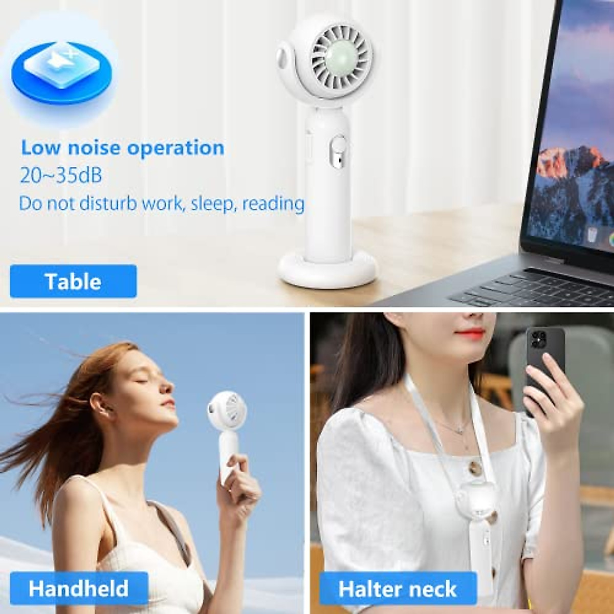 SUOMING Handheld Portable Fan Mini Hand Fan, 2000mAh USB Rechargeable Personal Fan, 130° Angle Adjustment,Battery Operated Small Fan with 3 Speeds for Travel/Commute/Makeup/Office