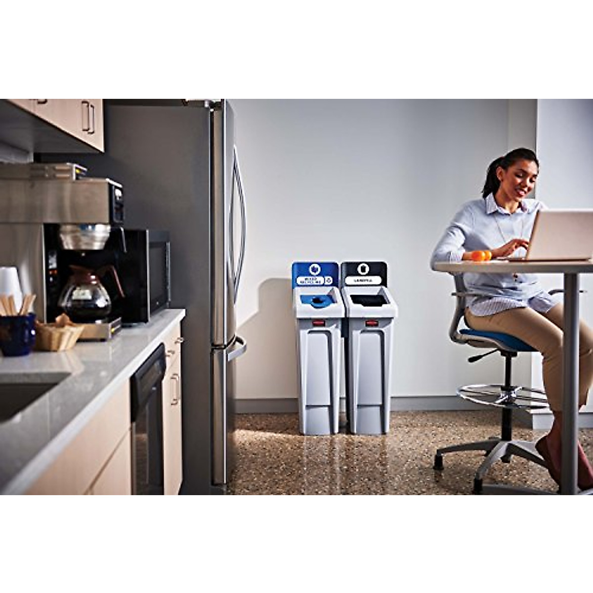 Rubbermaid Commercial Products Slim Jim Recycling Station 2-Stream Landfill/Mixed Recycling Bin/Can/Kit/Station, 23-Gallon, for Offices/Home/Higher Education/Commercial Facilities