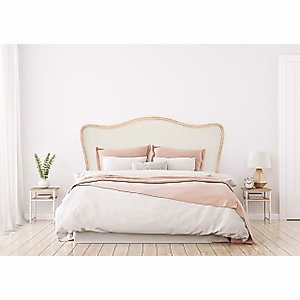 Creative Co-Op, Natural, Queen Modern Farmhouse Solid Oak Wood Headboard with Linen Upholstery, Beige