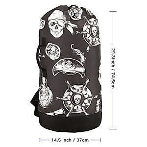 innewgogo Pirate Skull Nylon Travel Laundry Bag for Luggage Dirty Clothes Organizer with Drawstring Closure & Shoulder Straps Dirty Clothes Shoulder Bag for Apartment College Dorm Factories
