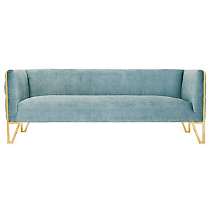 Manhattan Comfort Vector Mid Century Modern Velvet Upholstered Living Room Loveseat, 81.5", Ocean Blue