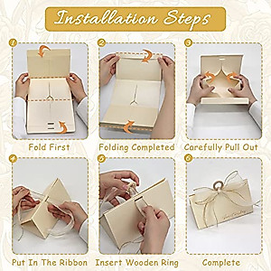 GLGHMH Wedding Candy Boxes, Beige Wedding Favor Boxes Chocolate Treat Gift Boxes,with Wooden Beads and Ribbon,for Wedding Bridal Shower Baptism Baby Shower Birthday Party Decoration Supplies(20pcs,S)