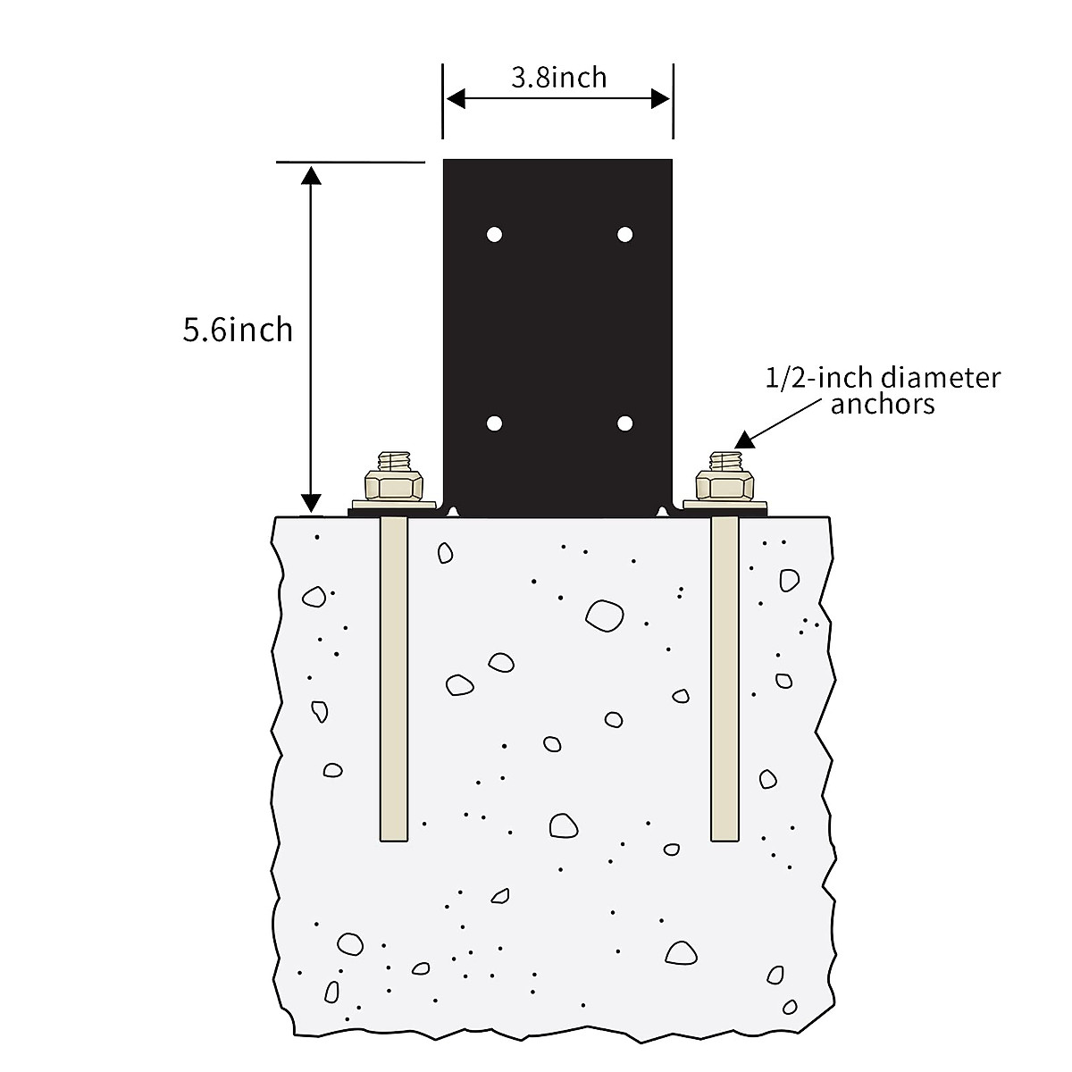 4 x 4 Post Base 2 PCS,Inner Size 3.6"x3.6"Deck Post Base,Heavy Duty Metal Black Powder Coated Post Brackets,for Pavilion Deck Railing Support Deck Base Plate, Support Bolt Down