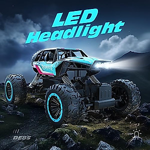 DEERC 1:12 Remote Control Car with Metal Shell, 4WD Off Road Monster Truck, Dual Motors LED Headlight RC Rock Crawler, 2.4Ghz All Terrain Hobby RC Cars Toys for Boys Kids Adults Gifts (W/2 Batteries)