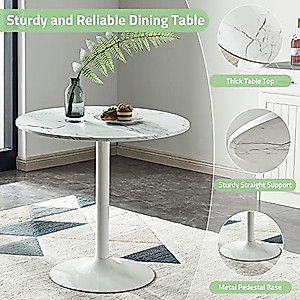 Nopurs Round Dining Table, 31.5" Small Kitchen Table, Sofa Table with Faux Marble Desk and Metal Pedestal Base, Coffee and Bistro Table for Living Room, Kitchen, Bedroom, Meeting Room, and Balcony