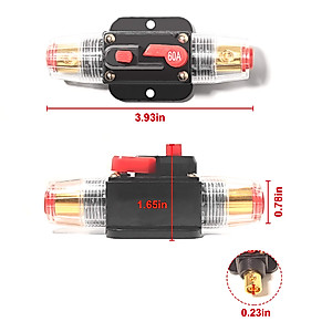 Beneges 2 Pcs Car Audio Inline 60A Amps Circuit Breaker, 12-24V DC Overload Protection Fuse with Manual Reset, for Car Audio Marine Boat Stereo Switch Inverter Replace Fuses