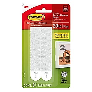Command 20 Lb XL Heavyweight Picture Hanging Strips, Damage Free Hanging Picture Hangers, Heavy Duty Wall Hanging Strips for Living Spaces, 8 White Adhesive Strip Pairs