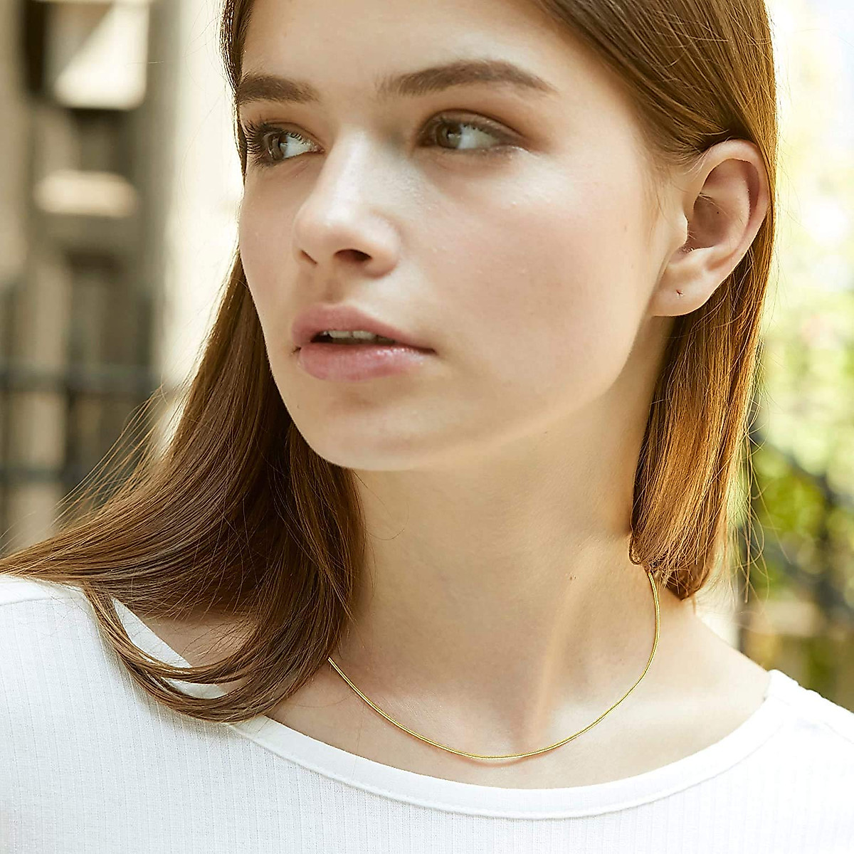 18k Yellow Gold 0.7mm, 1mm, 1.5mm, 2.8mm Round Snake Chain Necklace Herringbone Chain Necklace for Women, Gold Round Snake Bone Chain Necklace, Durable Strong Solid 18k Gold Chain Necklace, 14inch-30inch (Custom Lengths, 0.7mm)