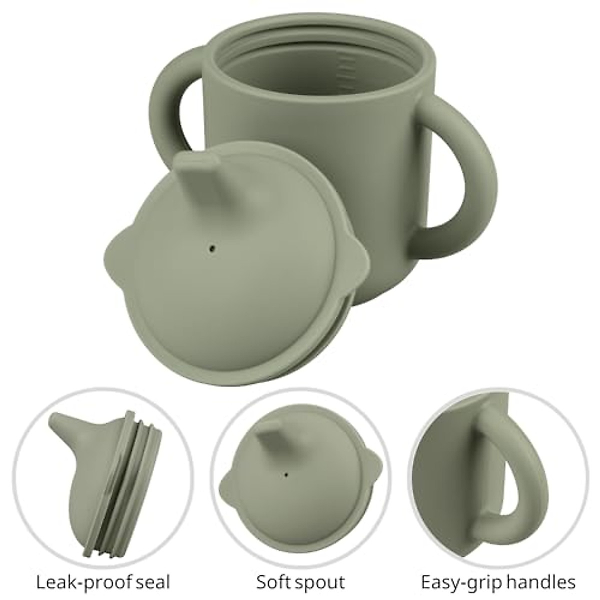 Mintlyfe Baby Trainer Cup, Pack of 2 Food Grade Silicone Training Cup with Anti-Drop Straw and Non-Slip Handes, BPA-Free, Unbreakable, Spill Proof Sippy Cup for Toddlers, 4 oz (Sage/Ether)