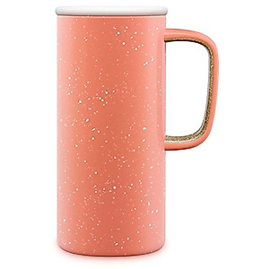 Ello Campy Vacuum Insulated Travel Mug with Leak-Proof Slider Lid and Comfy Carry Handle, Perfect for Coffee or Tea, BPA Free, Georgia Peach, 18oz