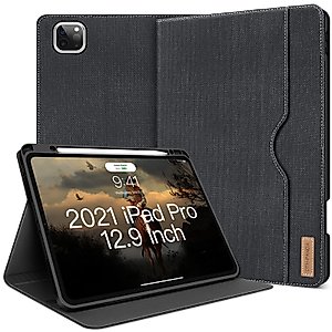 DTH-PANDA iPad Pro 12.9 Case for 6th/5th/4th/3rd Generation Case 2022 2021 2020 2018 PU Leather with Pen Holder, Folio Stand with Soft TPU Back,Auto Sleep/Wake Function (Ash Brown) (Crow Black)
