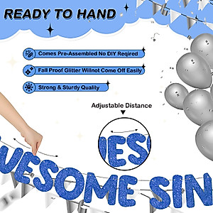 Fulmoon Pre-strung Awesome Since 1984 Banner Glitter Happy 40th Birthday Banner Funny 40th Birthday Decorations 1984 Party Decorations for Men Women Anniversary (Navy Blue)