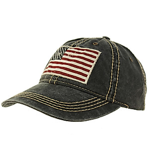 EPOCH Unisex Washed Cotton Vintage USA Flag Low Profile Summer Baseball Cap Hat Black (Black)