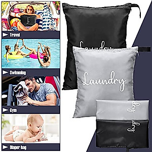4 Pack Travel Laundry Bag Waterproof Wet Dirty Bag Machine Washable Clothes Organizer Bag Washing Travel Accessories for Packing Storage Hamper Basket, 12 x 14 Inch, 17 x 22 Inch, Gray, Black