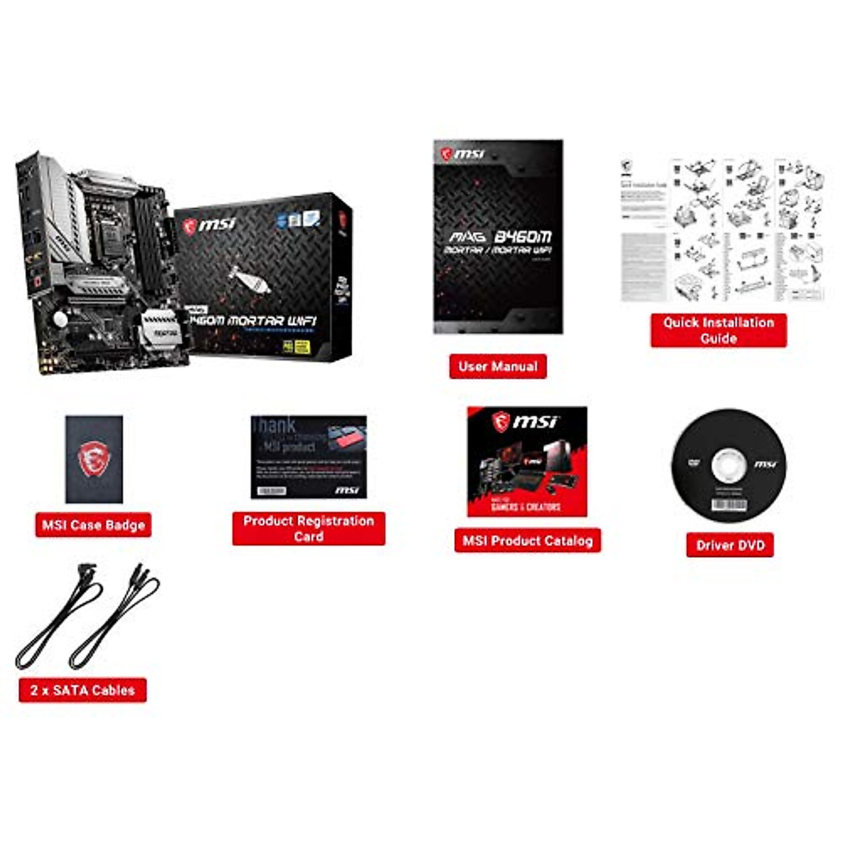 MSI MAG B460M Mortar WiFi Gaming Motherboard (mATX, 10th Gen Intel Core, LGA 1200 Socket, DDR4, CFX, Dual M.2 Slots, USB 3.2 Gen 1, 2.5G LAN, DP/HDMI, Wi-Fi 6 Pre-Certified)
