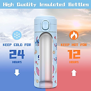 14oz Kids Insulated Water Bottle with 50pcs Anime Stickers, Stainless Steel Thermos Water Bottle for School Boys Girls