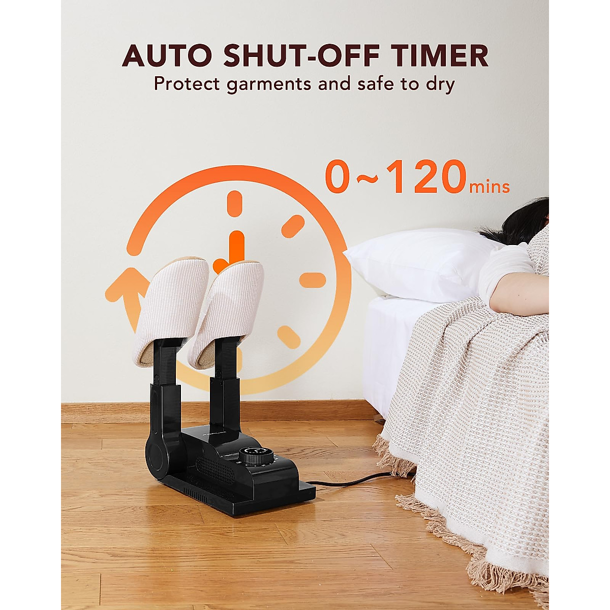 FORLIM Boot Dryer for Work Boots, Shoe Dryer with Heat Blower, Glove Dryer & Boot Warmer - 180° Adjustable Dry Rack - Telescopic Bendable Dry Ports - Intelligent Timer - Black