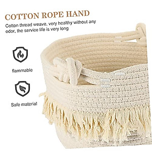 Alipis Rope Storage Blue Woven Storage Baskets Storage Bins for Clothes Weave Basket Storage Basket for Nursery Woven Tassel Containers Bathroom Towels Baskets Sundries Holder Cotton Baby